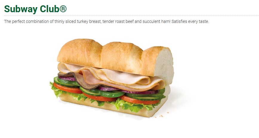 Subway Italian B.M.T - Sub Menu