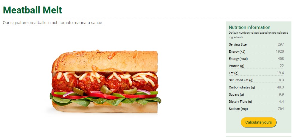 Subway Italian B.M.T - Sub Menu